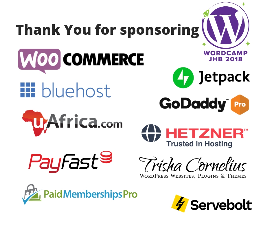 Thank you! to all our generous sponsors – WordCamp Johannesburg